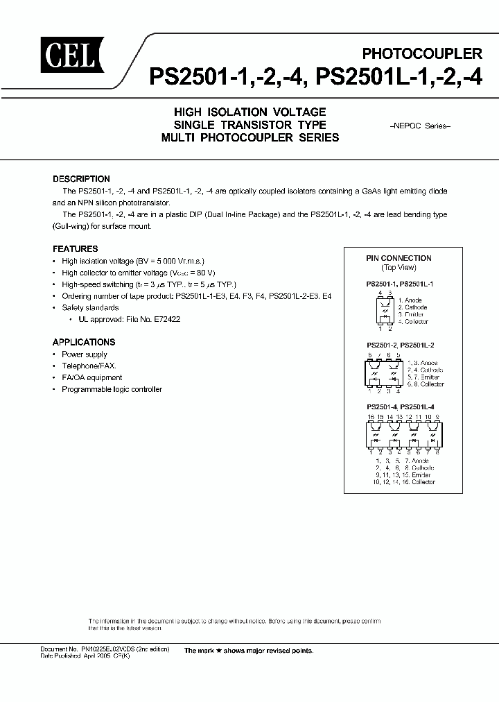PS2501-2-A_1033104.PDF Datasheet Download --- IC-ON-LINE