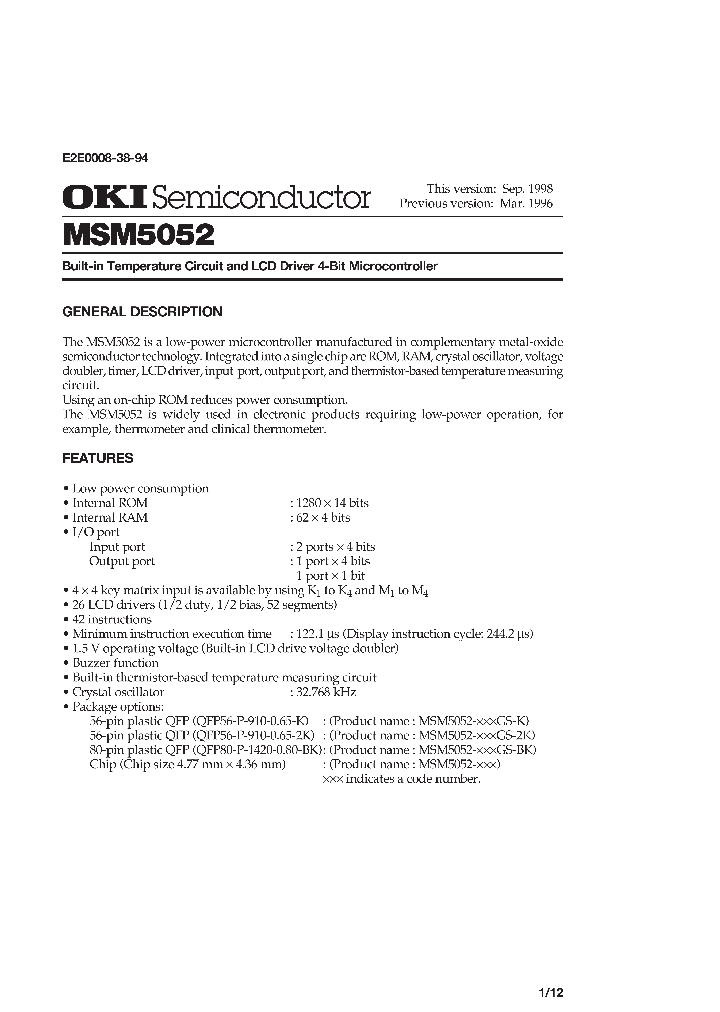 MSM5052-XXXGS-BK_1049362.PDF Datasheet Download --- IC-ON-LINE