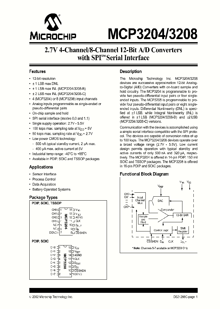 MCP3204-CIP_1661635.PDF Datasheet Download --- IC-ON-LINE