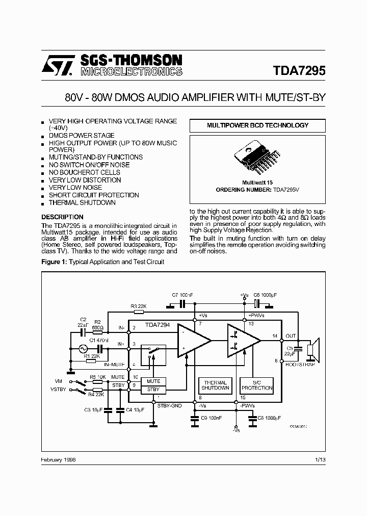 TDA7295_1183383.PDF Datasheet Download --- IC-ON-LINE
