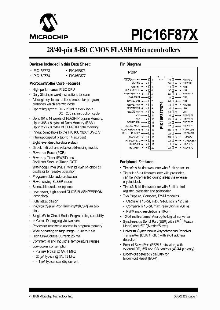 PIC16F873-20ISP_1257354.PDF Datasheet Download --- IC-ON-LINE