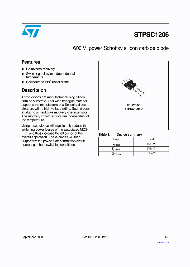 STPSC1206D_1438748.PDF Datasheet Download --- IC-ON-LINE
