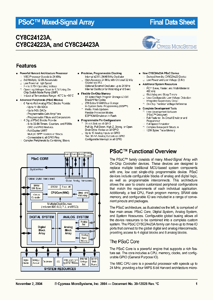 CY8C24223A_1786857.PDF Datasheet Download --- IC-ON-LINE