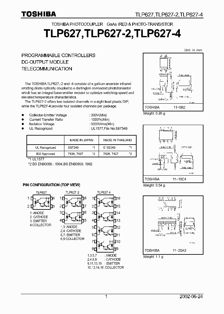 TLP627-4_1789140.PDF Datasheet Download --- IC-ON-LINE