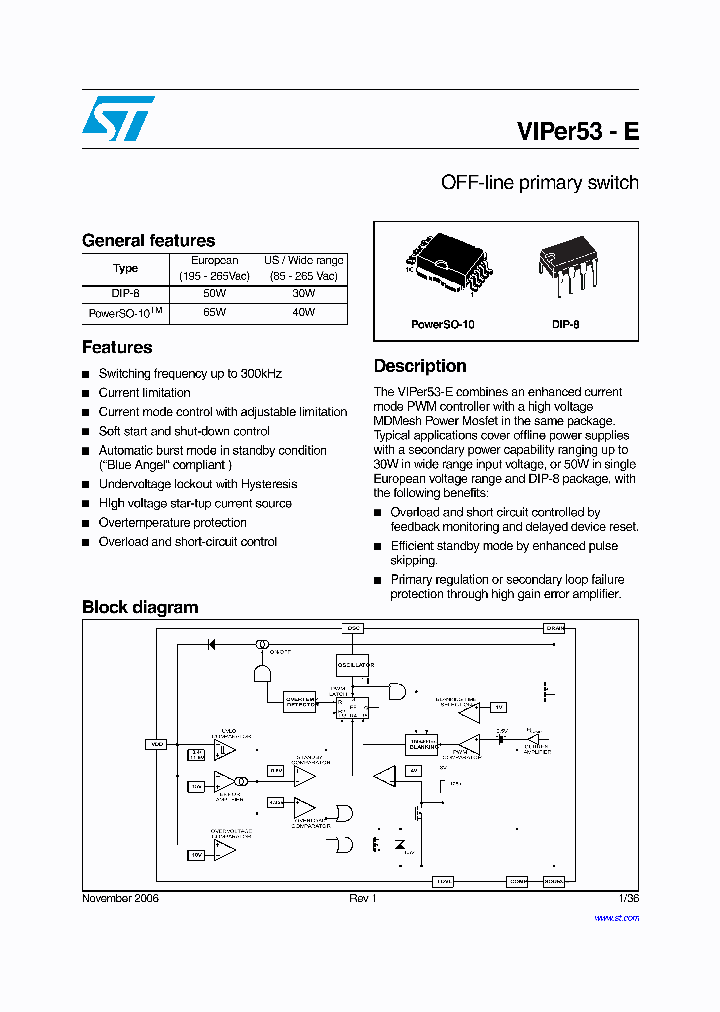 VIPER53-E_1548063.PDF Datasheet Download --- IC-ON-LINE