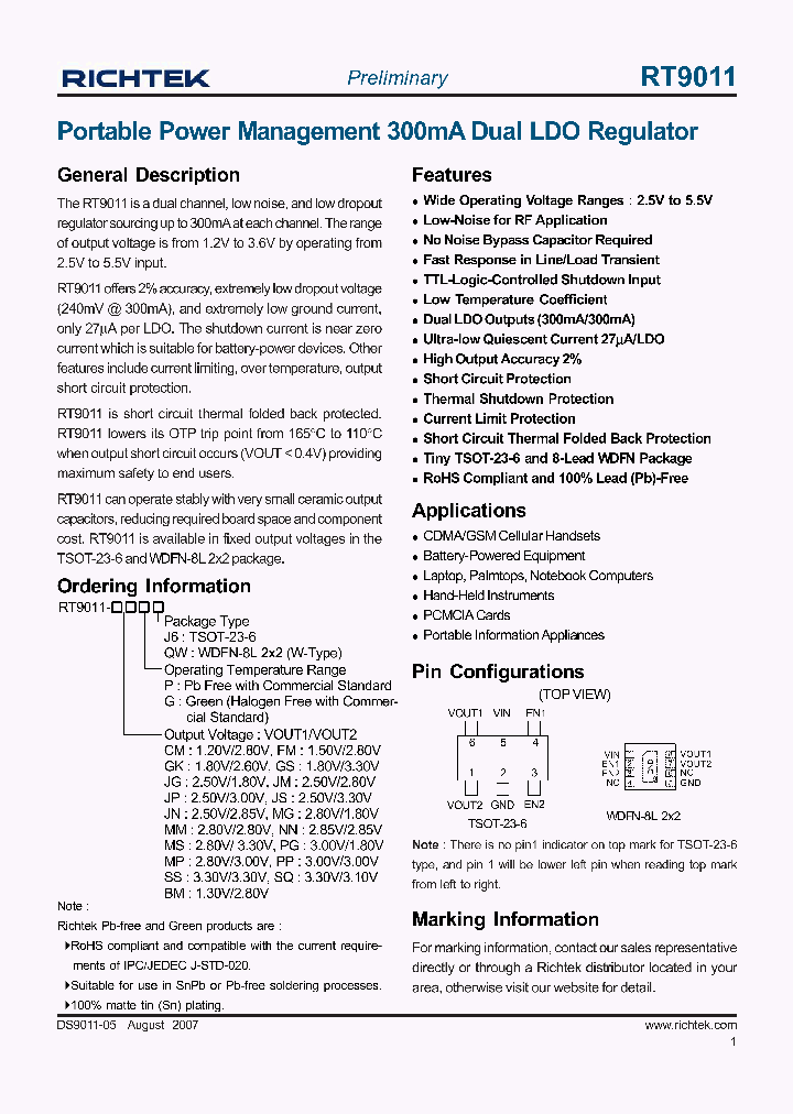 RT9011-SSPQW_1785421.PDF Datasheet Download --- IC-ON-LINE