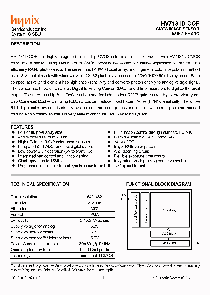 HV7131D-COF_1865551.PDF Datasheet Download --- IC-ON-LINE