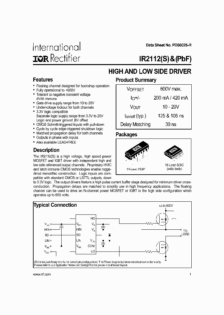 IR2112_1927871.PDF Datasheet Download --- IC-ON-LINE