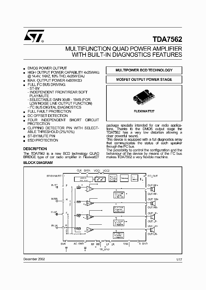 TDA7562_1986254.PDF Datasheet Download --- IC-ON-LINE