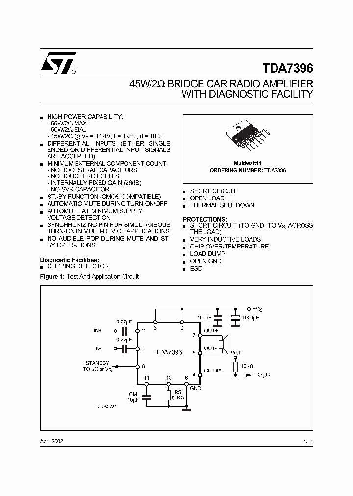 TDA7396_2005497.PDF Datasheet Download --- IC-ON-LINE