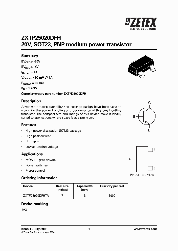 ZXTP25020DFH_2040718.PDF Datasheet Download --- IC-ON-LINE