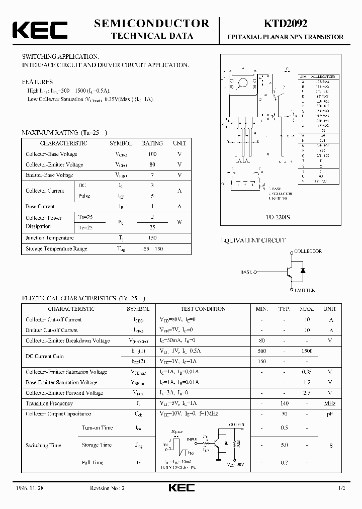 KTD2092_2112051.PDF Datasheet Download --- IC-ON-LINE