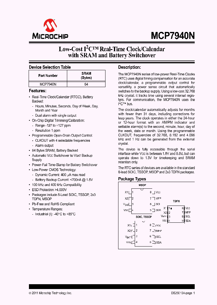 MCP7940N_2119374.PDF Datasheet Download --- IC-ON-LINE