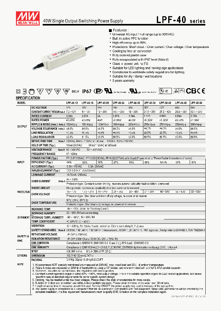 LPF-40-48_2123845.PDF Datasheet Download --- IC-ON-LINE