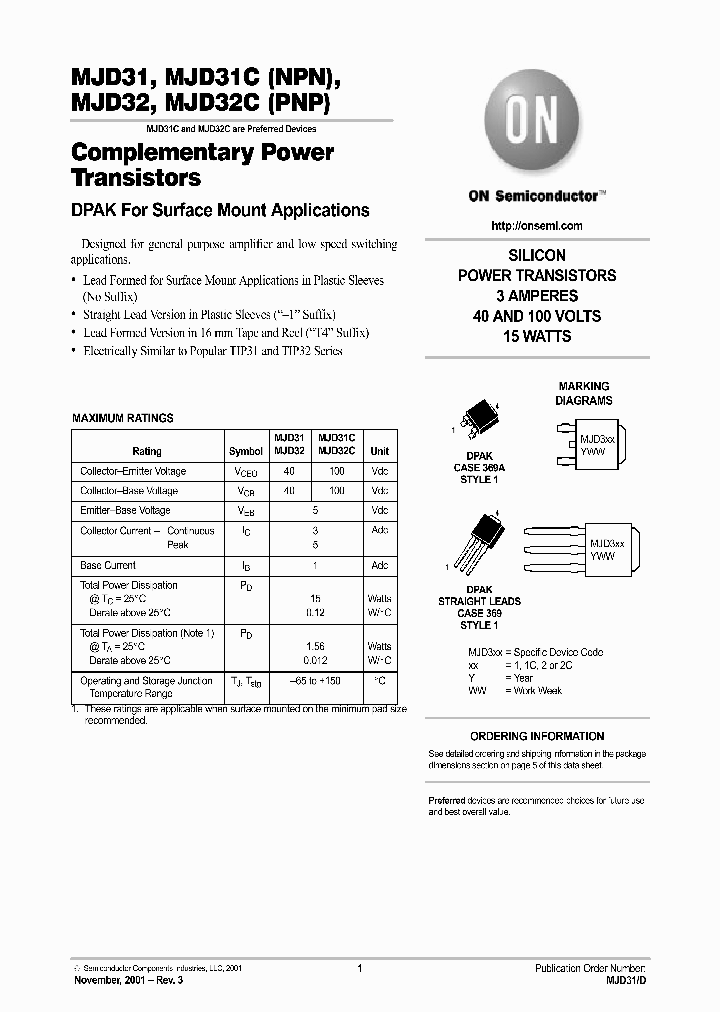MJD31-D_2167547.PDF Datasheet Download --- IC-ON-LINE