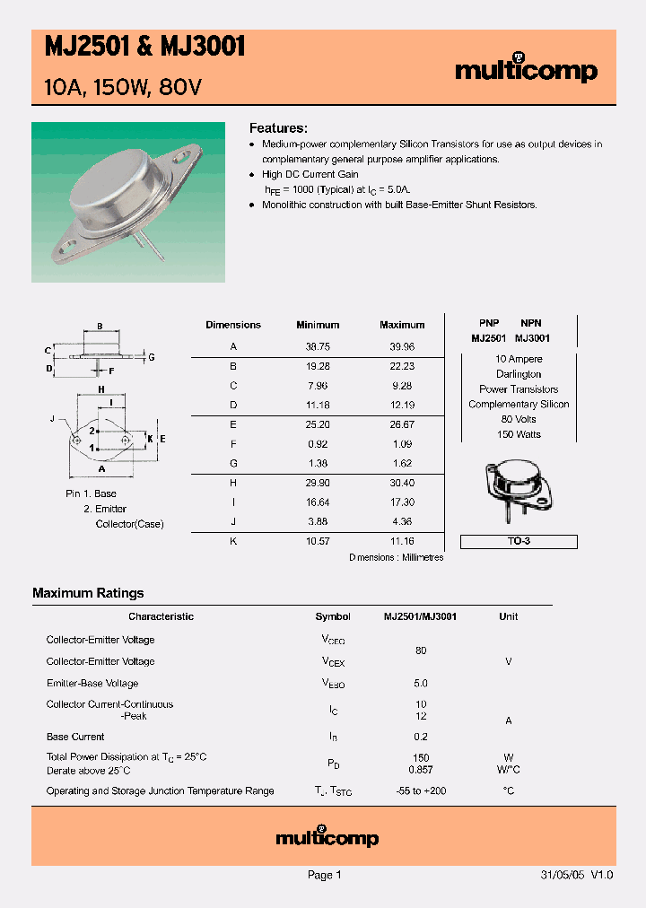 MJ3001_2233896.PDF Datasheet Download --- IC-ON-LINE