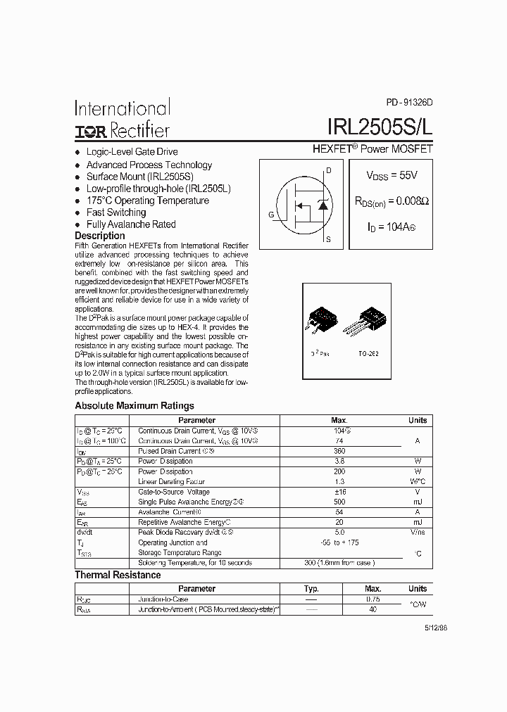 IRL2505L_2269216.PDF Datasheet Download --- IC-ON-LINE