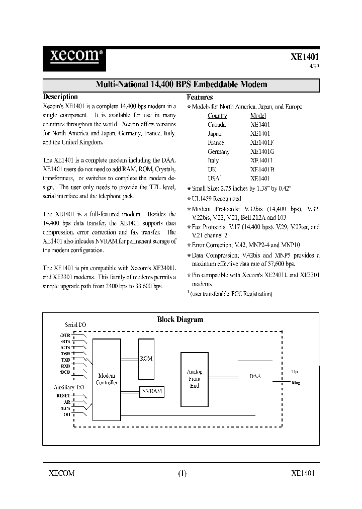 XE1401B_2281646.PDF Datasheet Download --- IC-ON-LINE