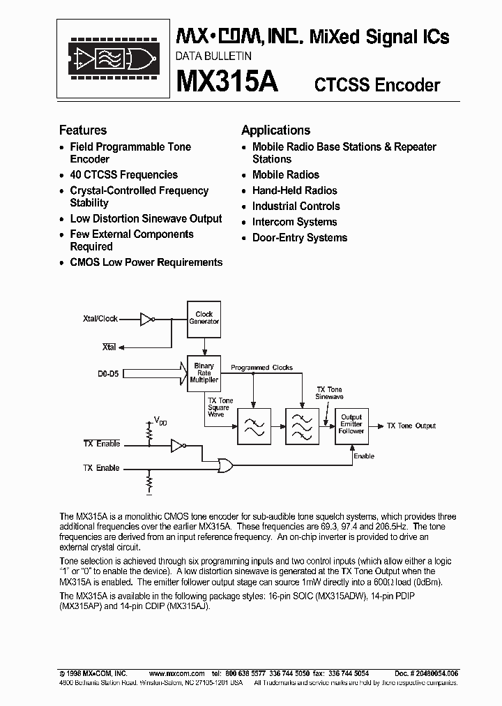 MX315_2296710.PDF Datasheet Download --- IC-ON-LINE