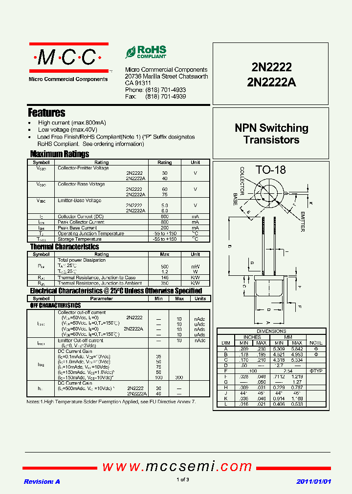 2N2222_2301258.PDF Datasheet Download --- IC-ON-LINE