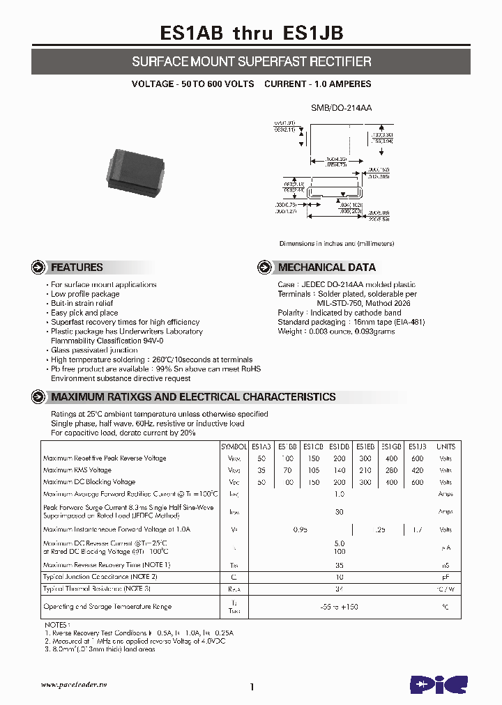 ES1DB_2333035.PDF Datasheet Download --- IC-ON-LINE