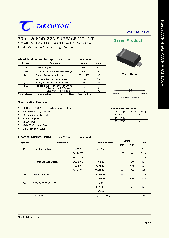 BAV21WS_2476978.PDF Datasheet Download --- IC-ON-LINE