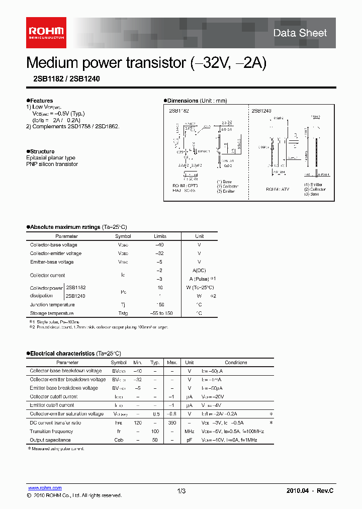 2SB1240_2620271.PDF Datasheet Download --- IC-ON-LINE
