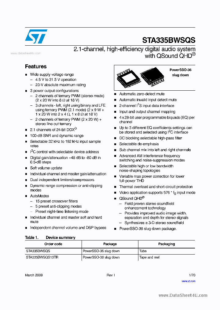 STA335BWSQS_2719564.PDF Datasheet Download --- IC-ON-LINE