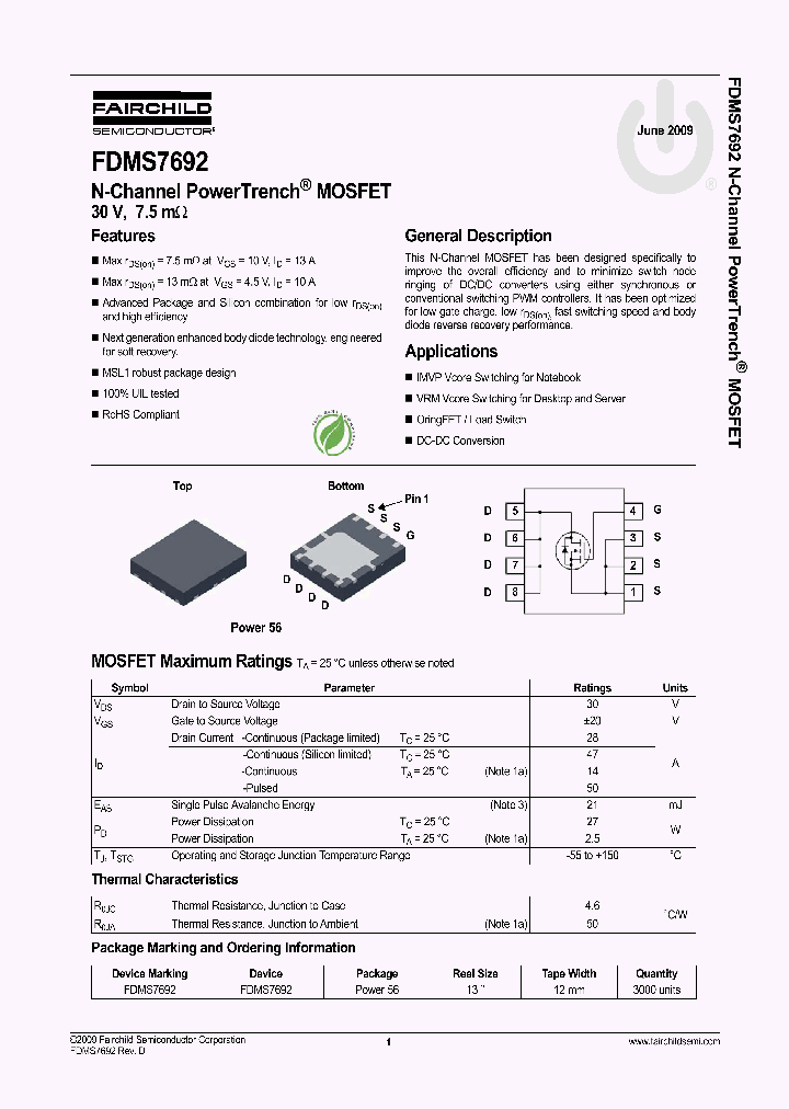 FDMS7692_2767543.PDF Datasheet Download --- IC-ON-LINE