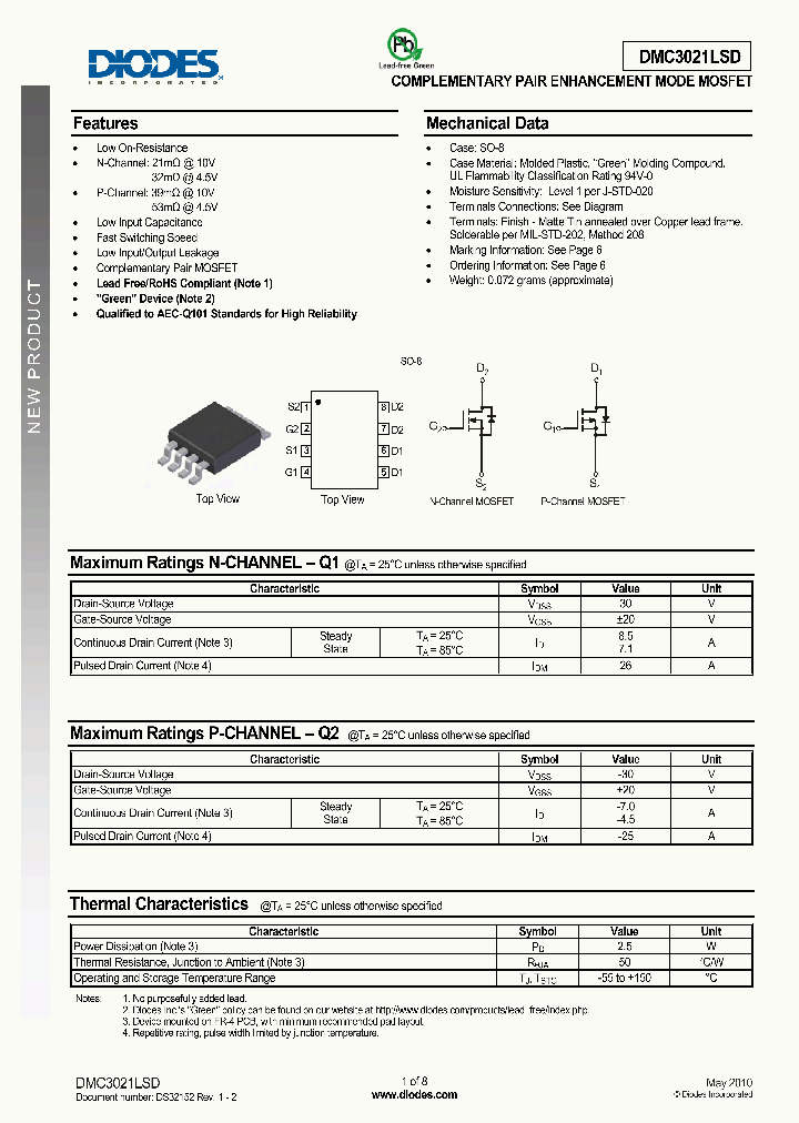 DMC3021LSD_2772957.PDF Datasheet Download --- IC-ON-LINE