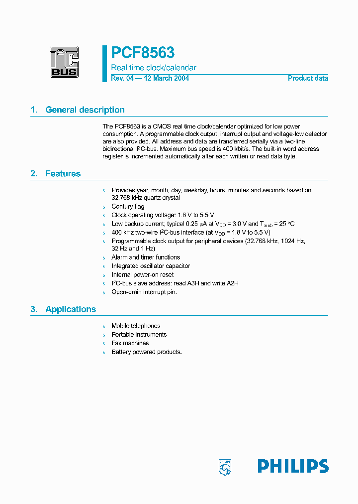 PCF8563PF4_2783534.PDF Datasheet Download --- IC-ON-LINE
