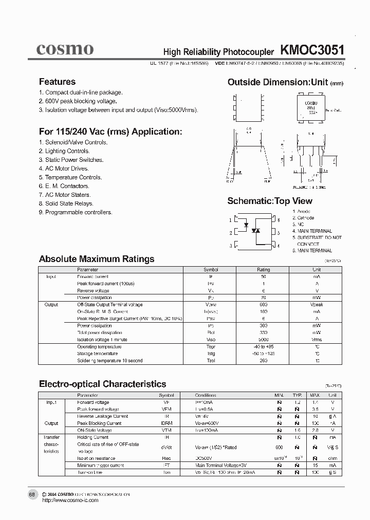 KMOC3051_2814288.PDF Datasheet Download --- IC-ON-LINE