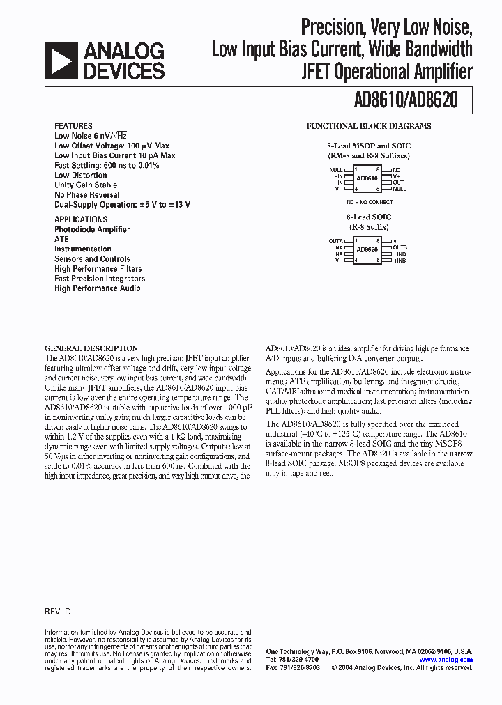 AD8610ARZ_2923269.PDF Datasheet Download --- IC-ON-LINE