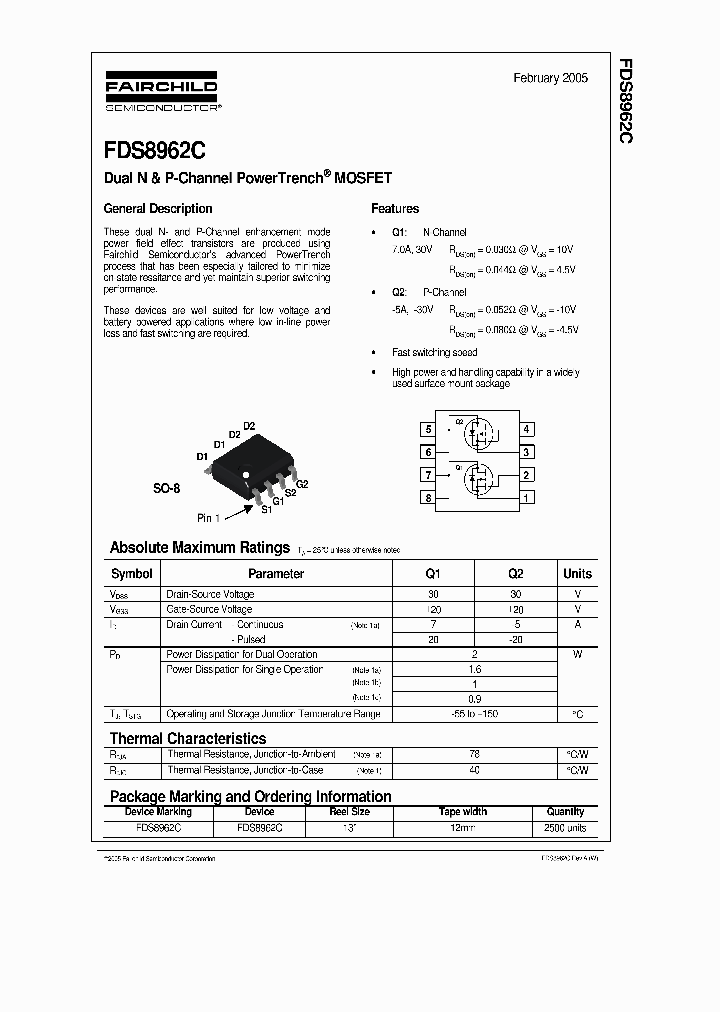 FDS8962C_2925178.PDF Datasheet Download --- IC-ON-LINE