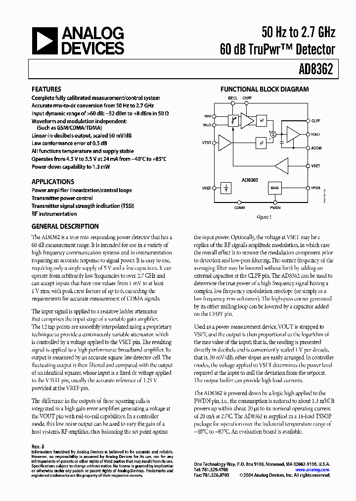 AD8362ARU-REEL7_2941535.PDF Datasheet Download --- IC-ON-LINE
