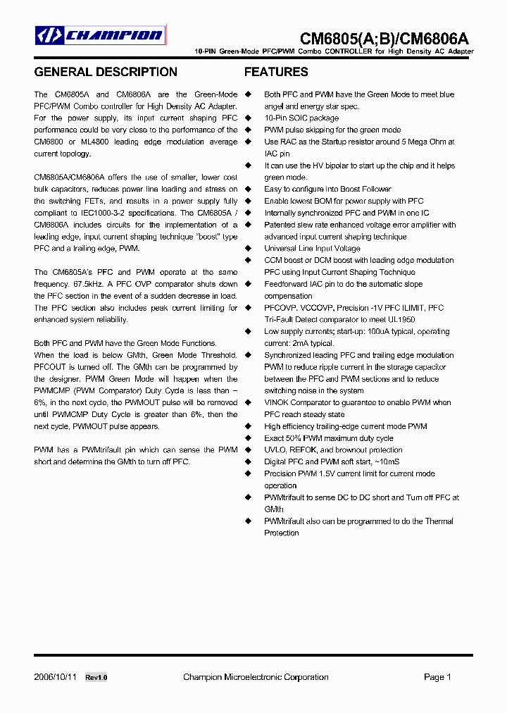 CM6806A_2990209.PDF Datasheet Download --- IC-ON-LINE
