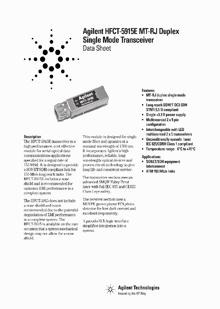 HFCT-5915E_3003604.PDF Datasheet Download --- IC-ON-LINE