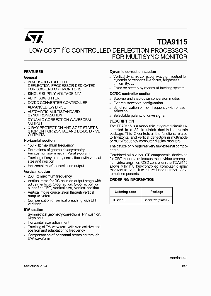 TDA9115_3030218.PDF Datasheet Download --- IC-ON-LINE