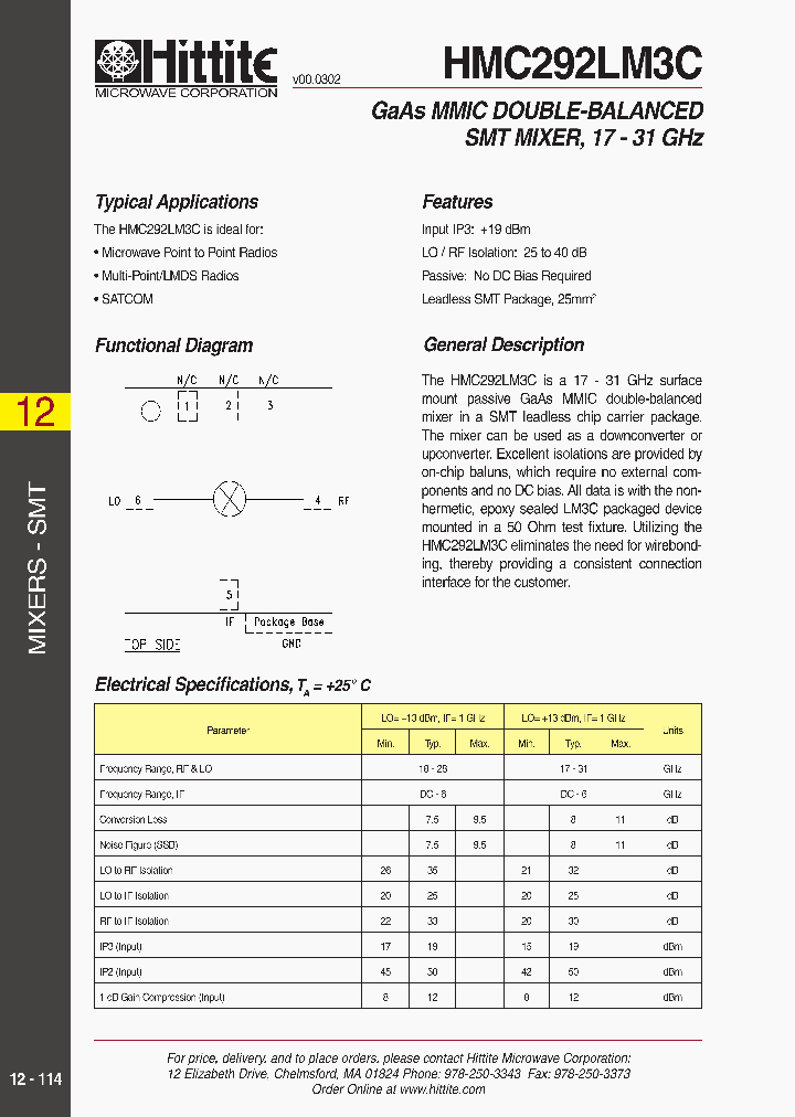 HMC292LM3C_3354125.PDF Datasheet Download --- IC-ON-LINE