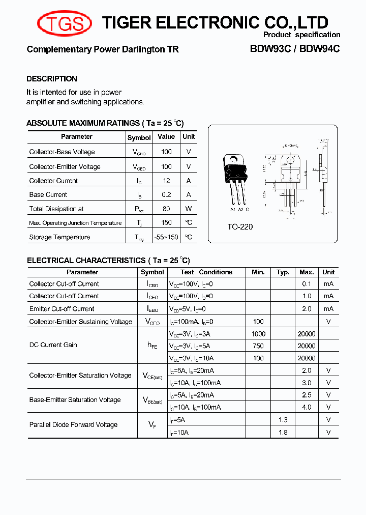 BDW93C_3594493.PDF Datasheet Download --- IC-ON-LINE