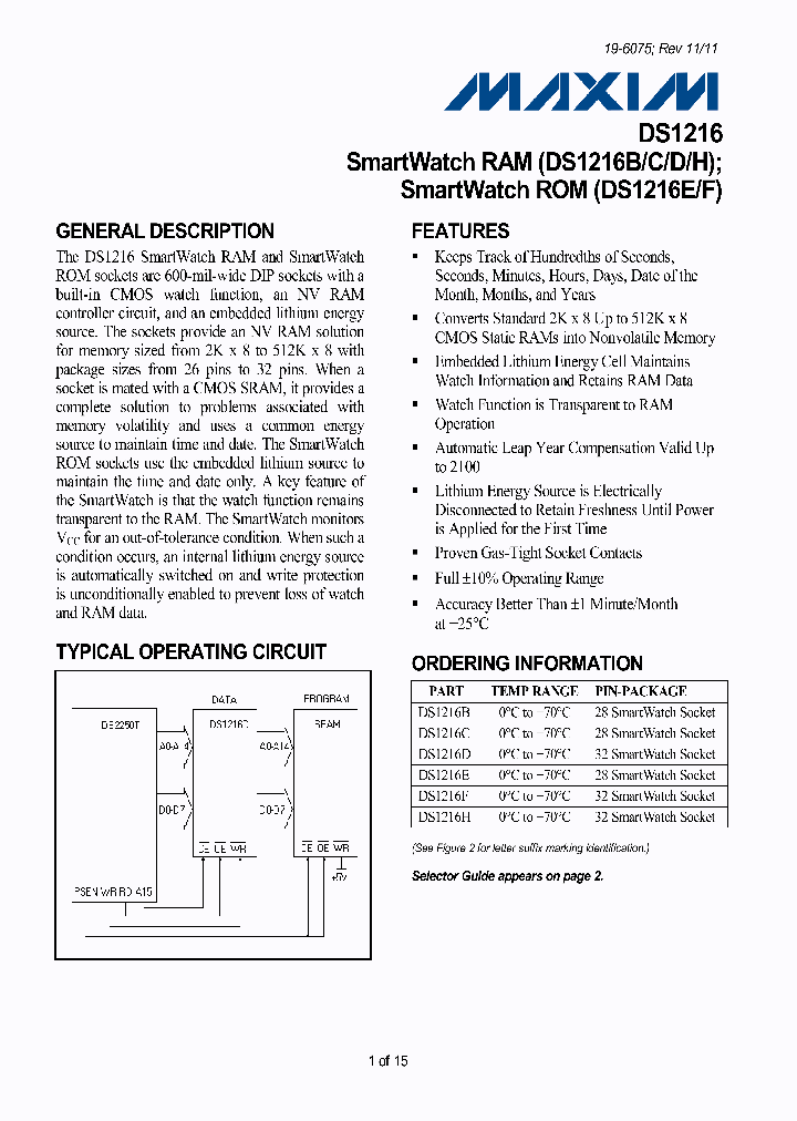DS1216_3606721.PDF Datasheet Download --- IC-ON-LINE