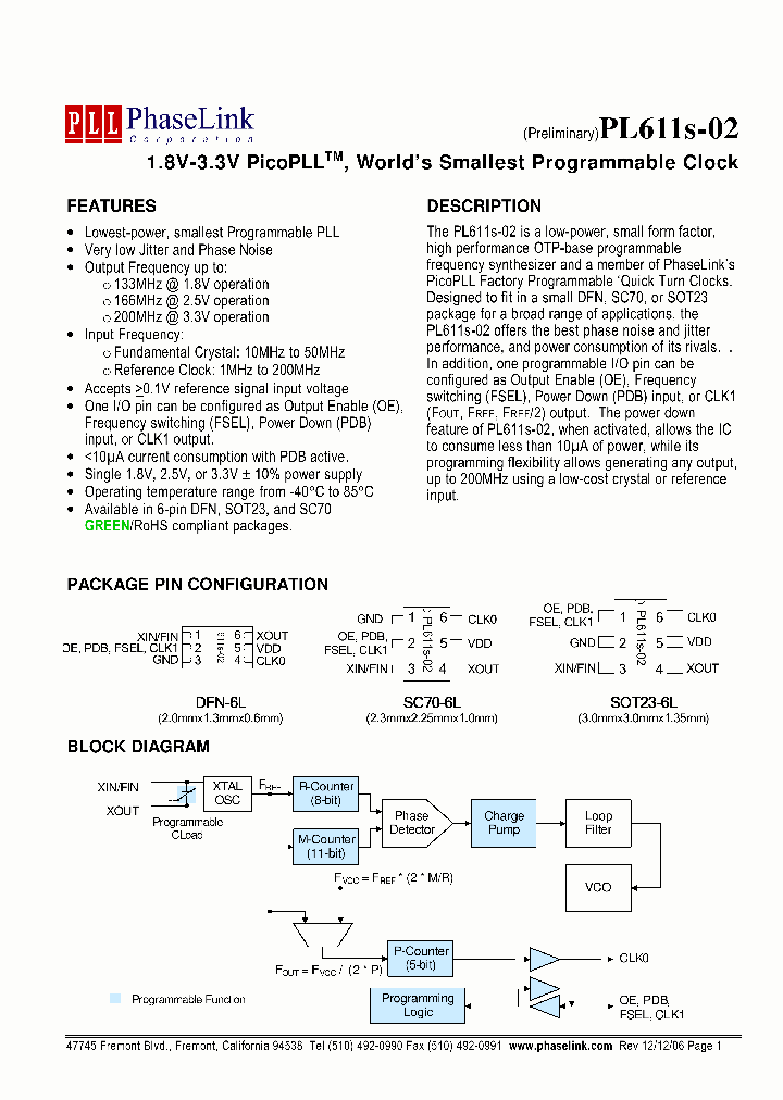 PL611S-02-XXXTIR_3577350.PDF Datasheet Download --- IC-ON-LINE