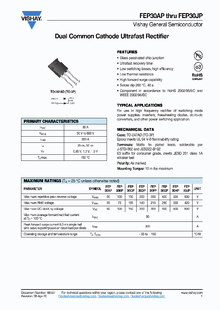 FEP30JP-E3-45_3673535.PDF Datasheet Download --- IC-ON-LINE