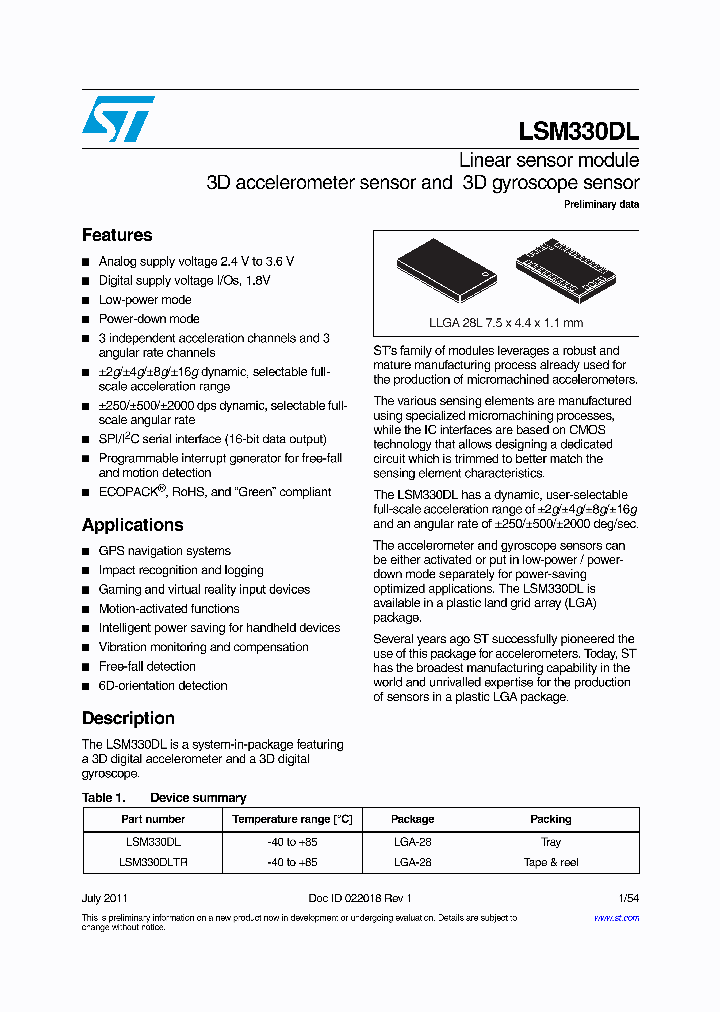 LSM330DLTR_3696454.PDF Datasheet Download --- IC-ON-LINE