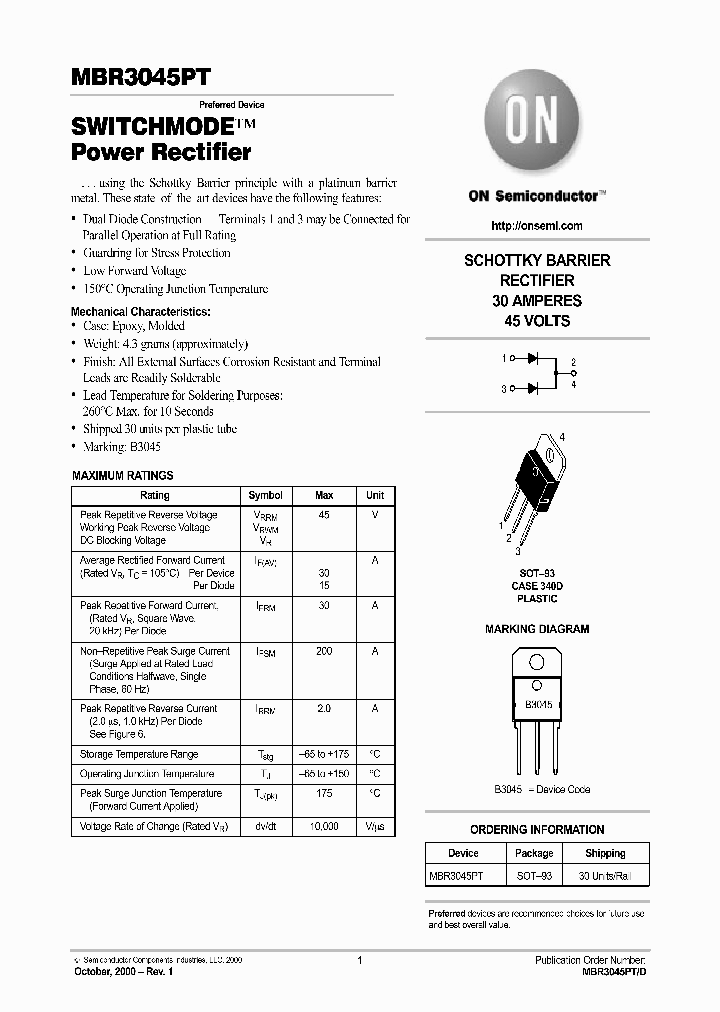 MBR3045PT-D_3711534.PDF Datasheet Download --- IC-ON-LINE