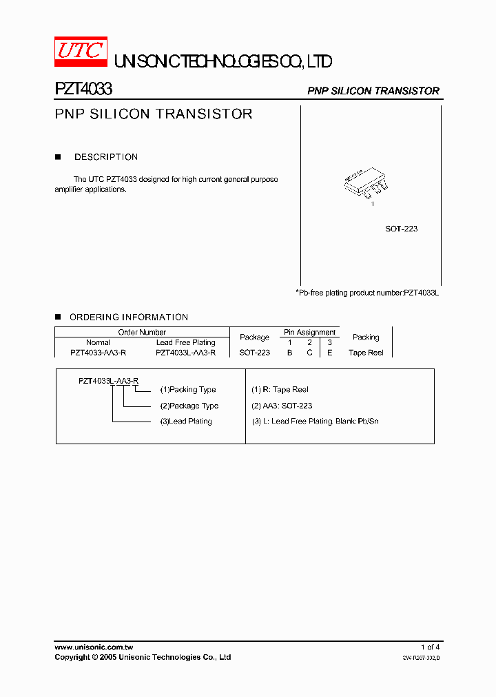 PZT4033-AA3-R_3783125.PDF Datasheet Download --- IC-ON-LINE
