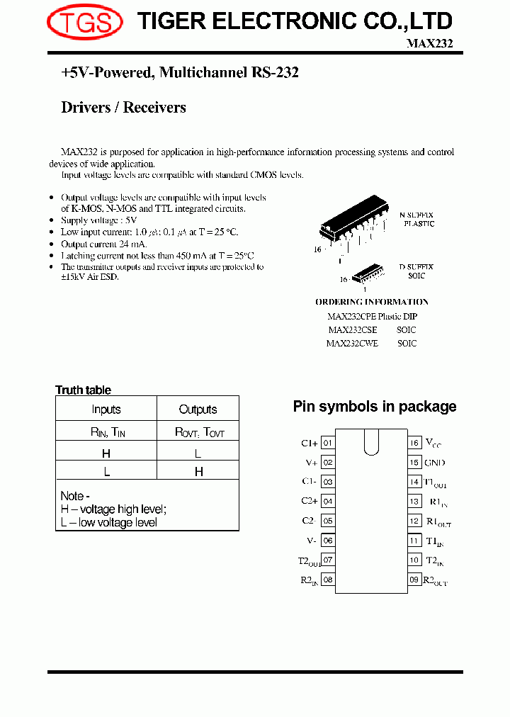 MAX232_4035746.PDF Datasheet Download --- IC-ON-LINE