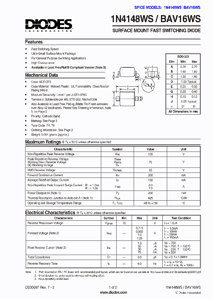 1N4148WS-7_3918871.PDF Datasheet Download --- IC-ON-LINE