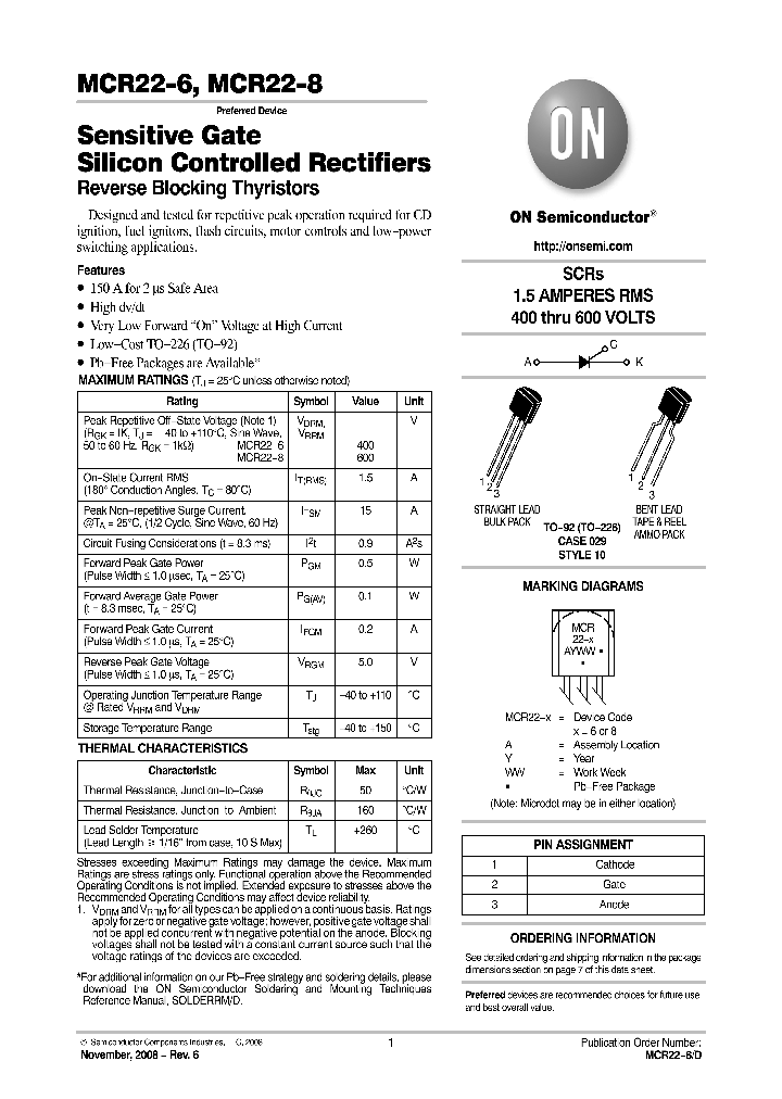MCR22-8RL1G_3922771.PDF Datasheet Download --- IC-ON-LINE