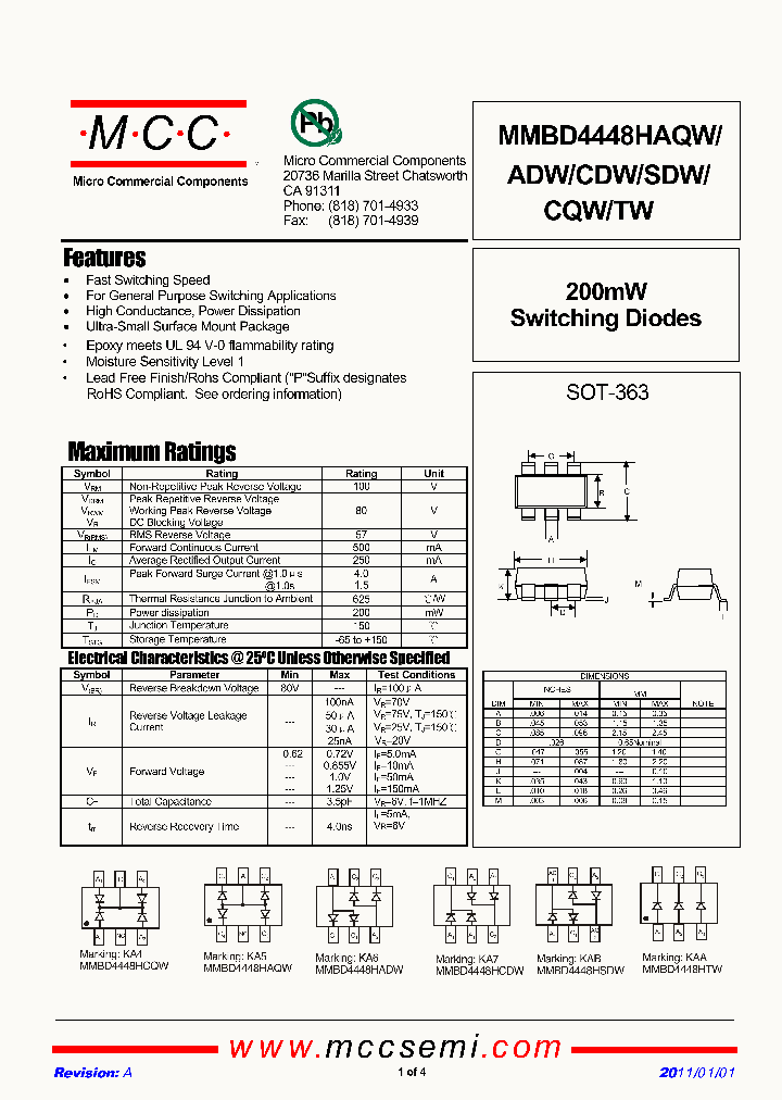 MMBD4448HSDW-TP_4171172.PDF Datasheet Download --- IC-ON-LINE